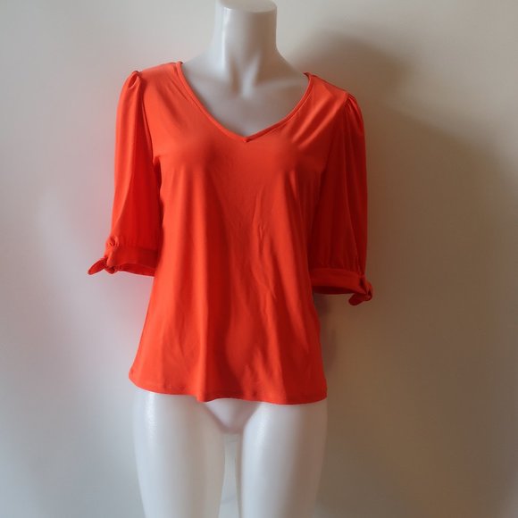 CeCe | Tops | Nwt Womens Cece Neon Orange Short Puff Sleeve Top S ...